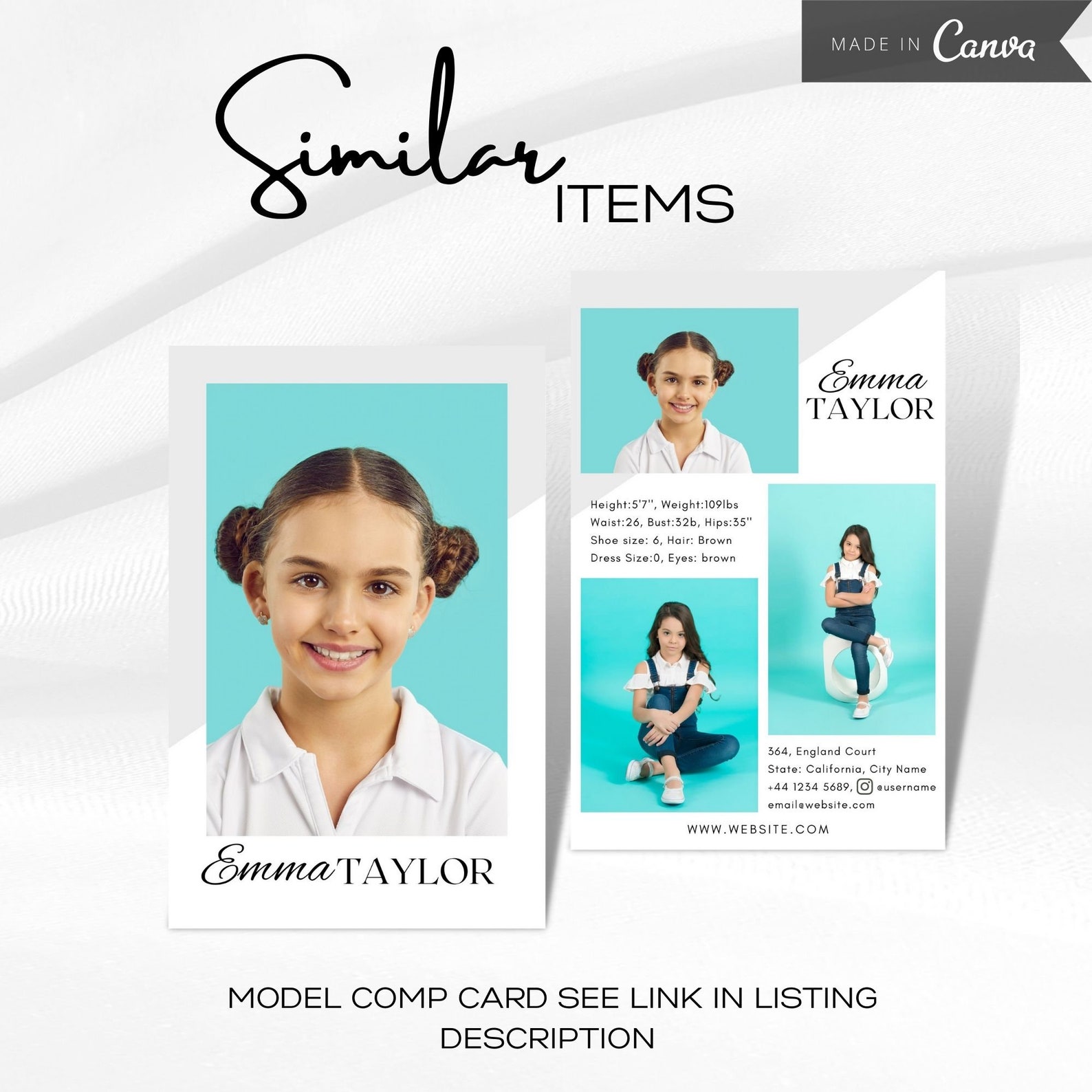 Kids Model Comp Card, Editable Model Portfolio, Fashion Resume Photo ...