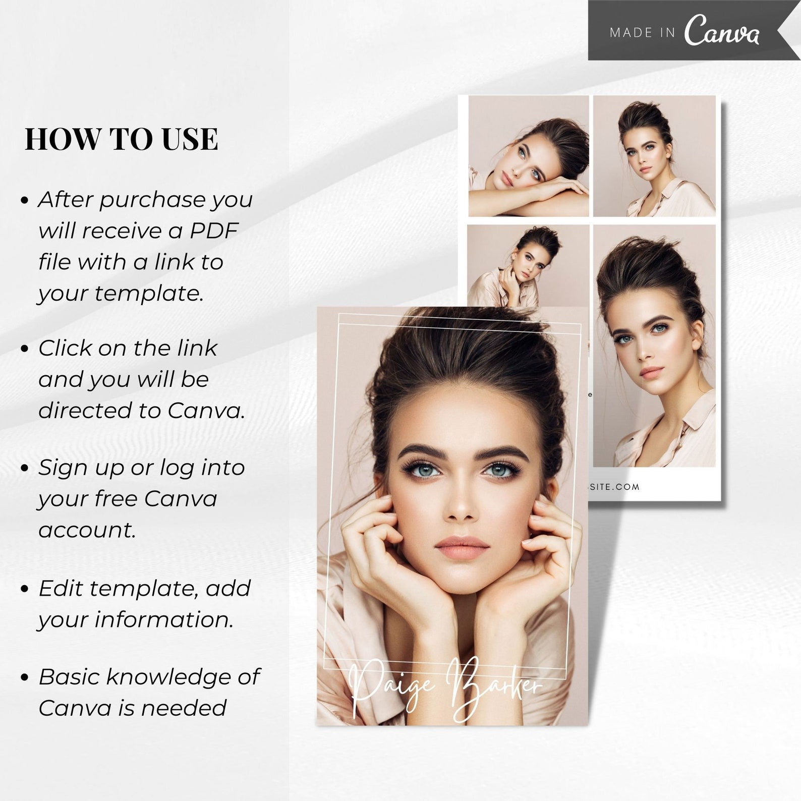 Editable Fashion Model Zed Card, Model Comp Card, Model Portfolio ...