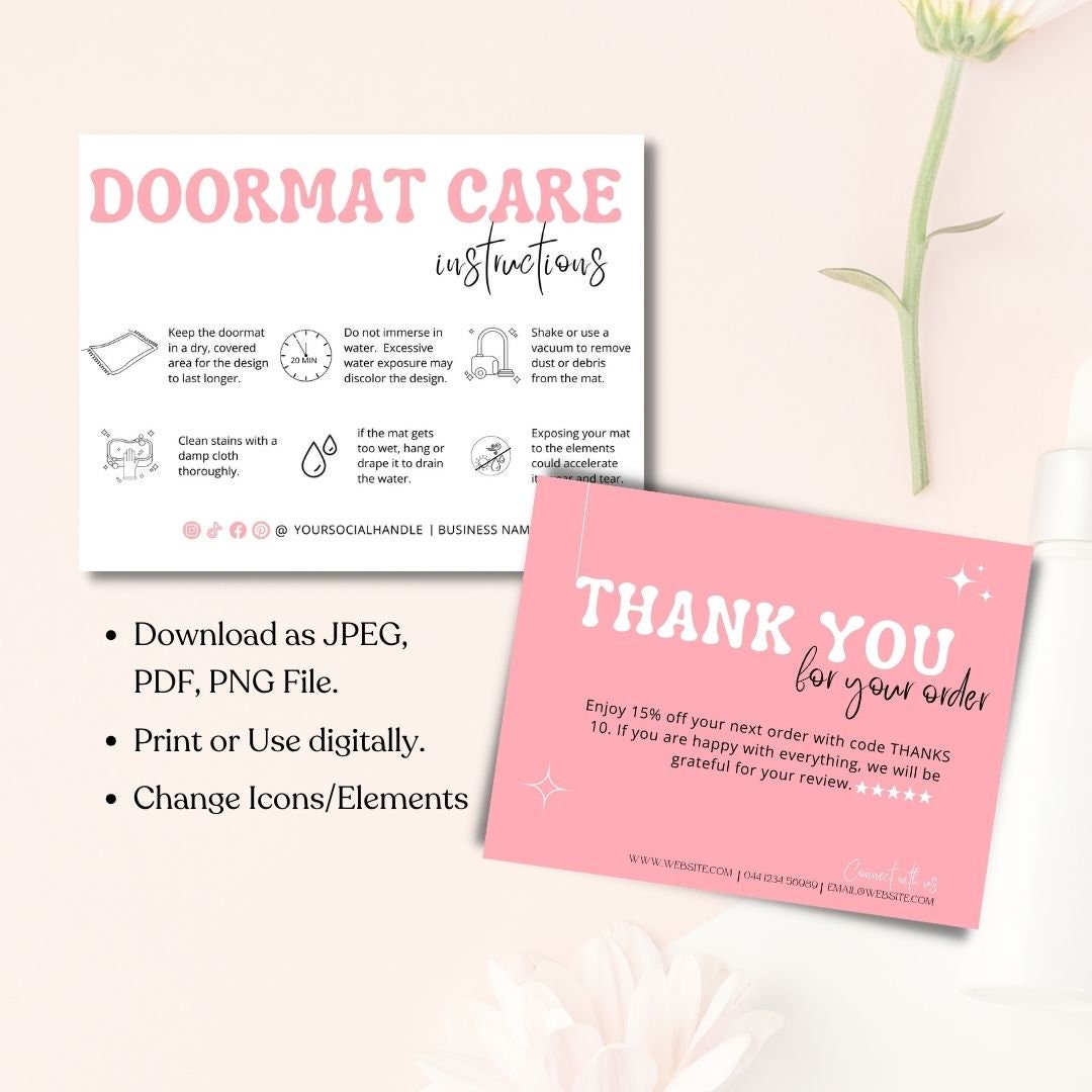Doormat Care Card Template, Editable Welcome Doormats, Printable ...