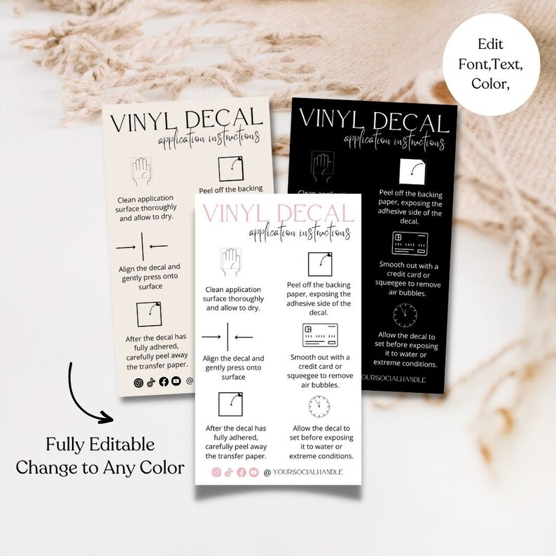 Editable Vinyl Decal Care Card Instructions, DIY Decal Instructions ...