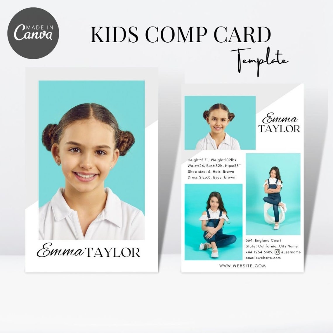 Kids Model Comp Card, Modeling Agency Zed Card, Editable Model ...