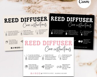 Printable Reed Diffuser Care Card, Diffuser Instructions Label, Oil ...