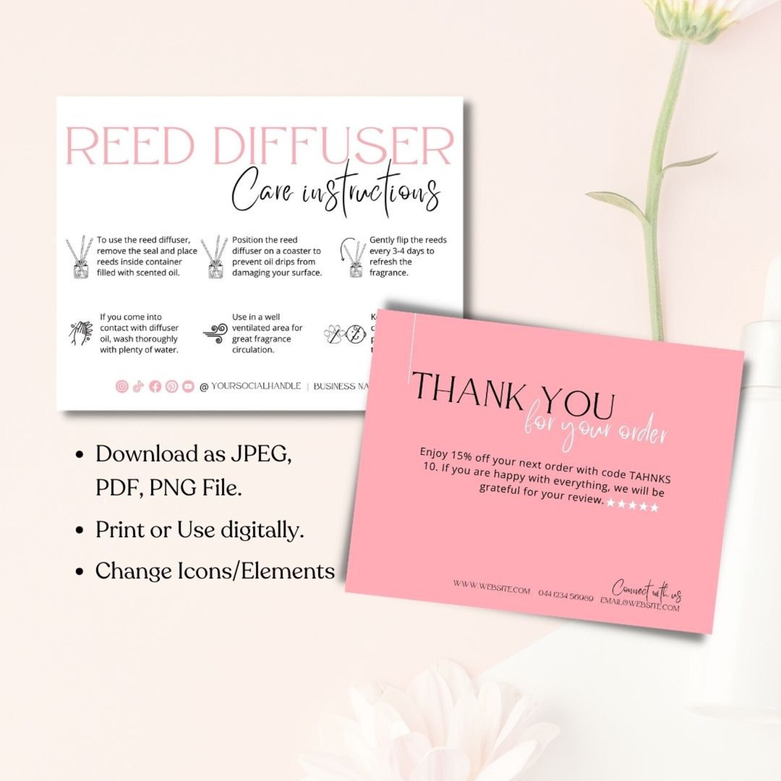 Printable Reed Diffuser Care Card, Diffuser Instructions Label, Oil ...