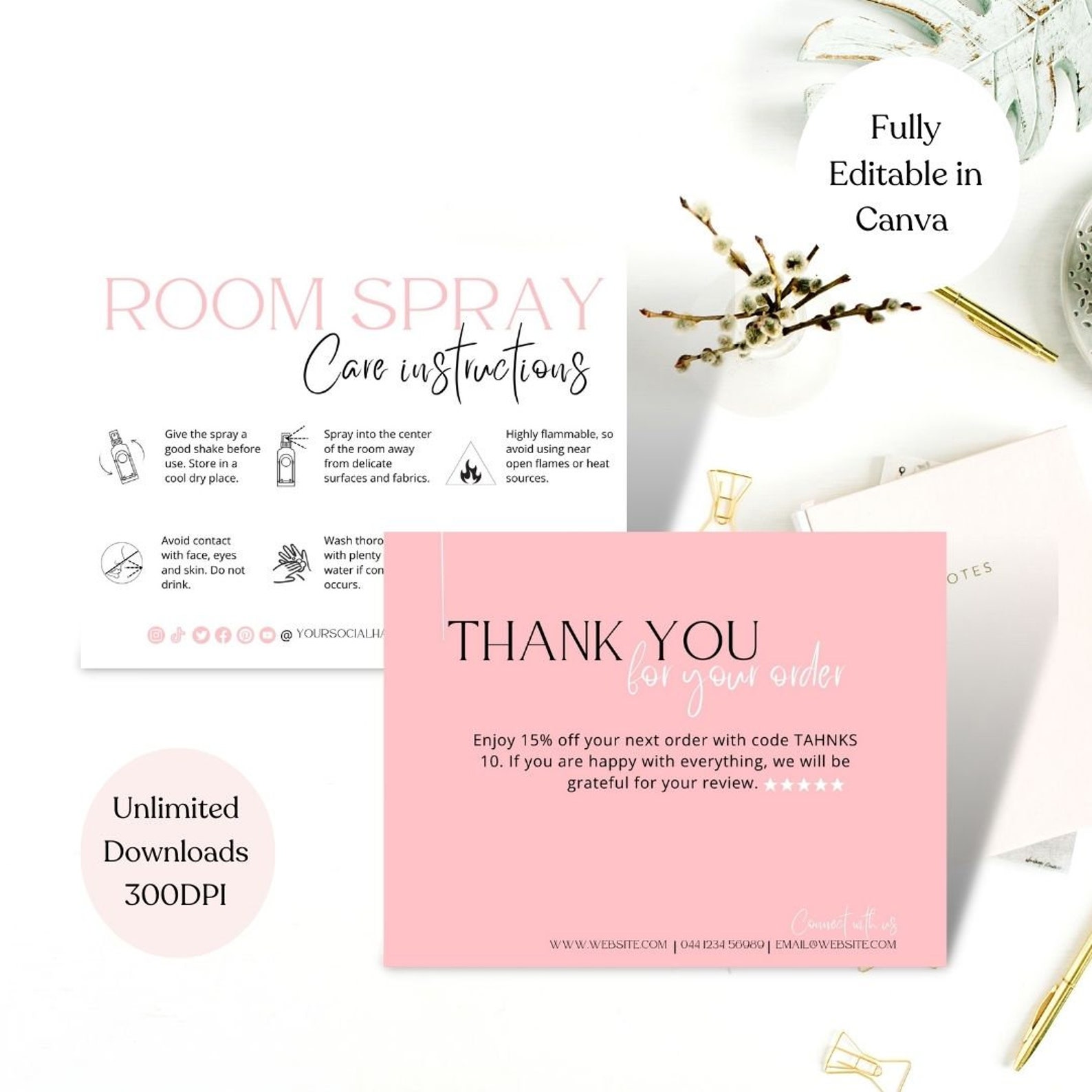 Room Spray Care Card Template, Editable Room Spray Care Instructions ...