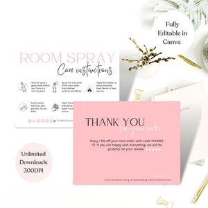 Room Spray Care Card Template, Editable Room Spray Care Instructions ...