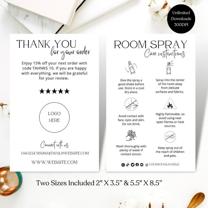 Room Spray Care Card Template, Editable Room Spray Care Instructions ...