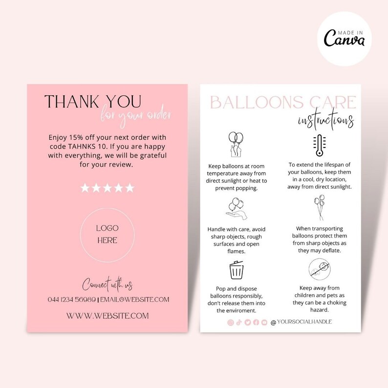 Editable Balloons Care Instructions Template, Mini Printable Balloon ...