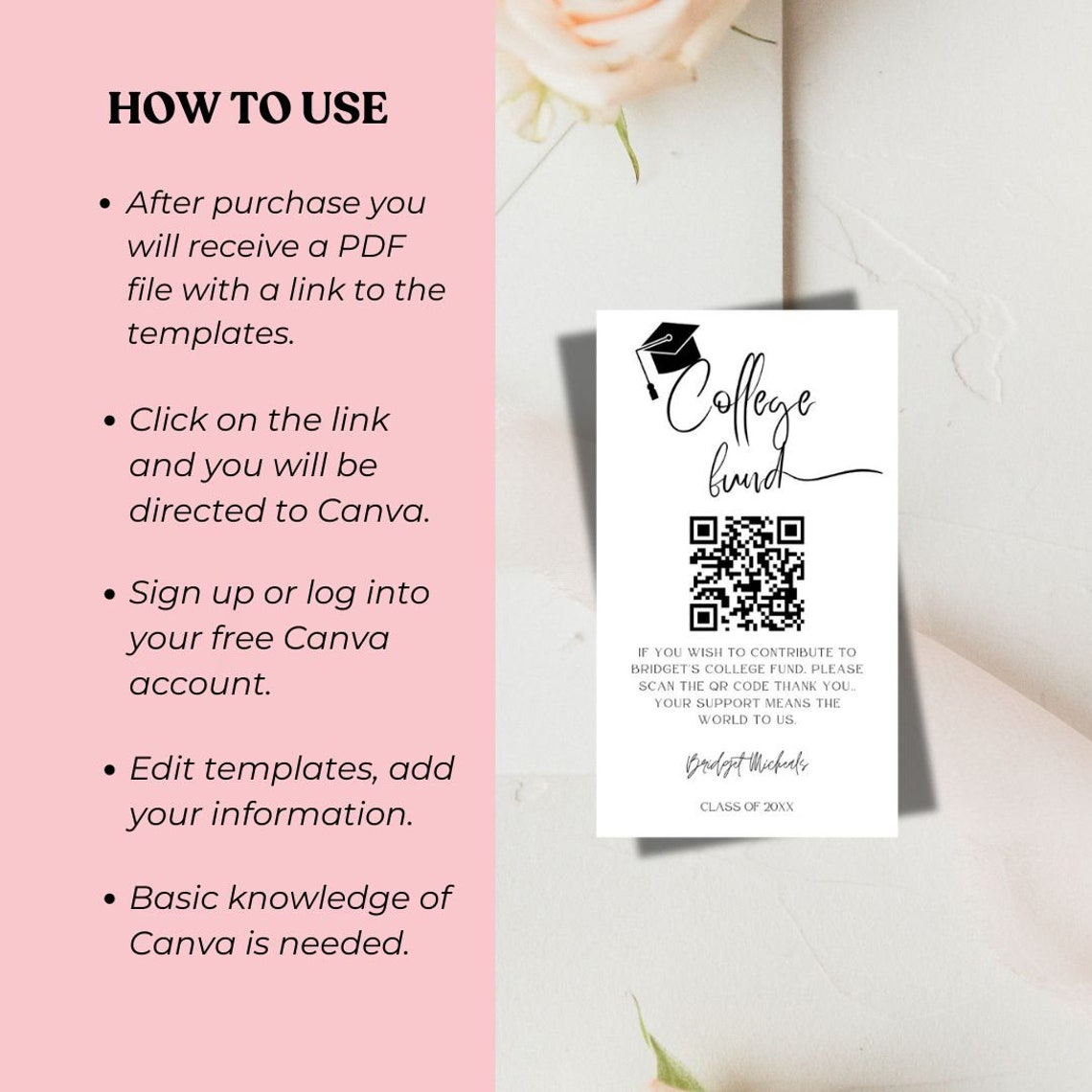 Minimalist Graduation QR Code Card Printable, Editable College Fund ...