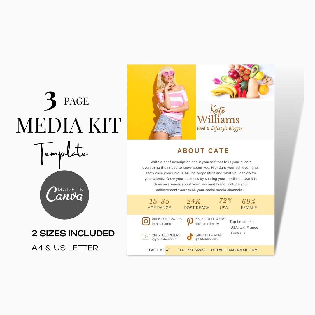 3 Page Food Blogger Media Kit Template, Canva Influencer Media Kit ...