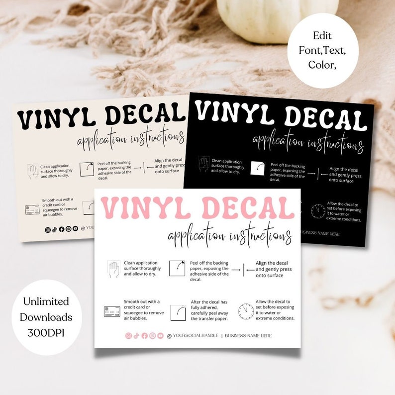Editable Vinyl Decal Application Instructions, DIY Decal Instructions ...