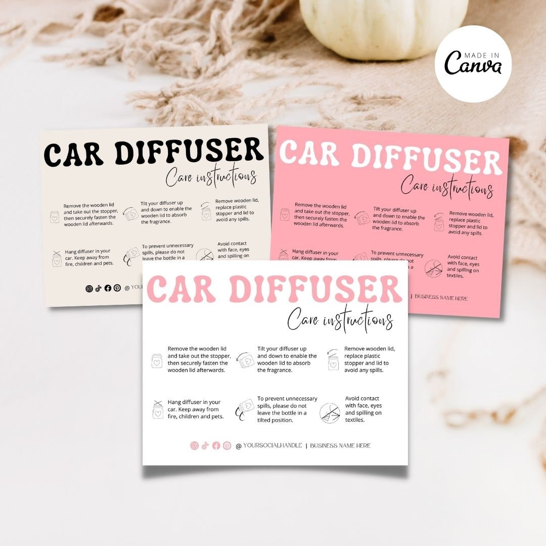 Car Diffuser Care Guide Template, Editable Car Diffuser Oil ...
