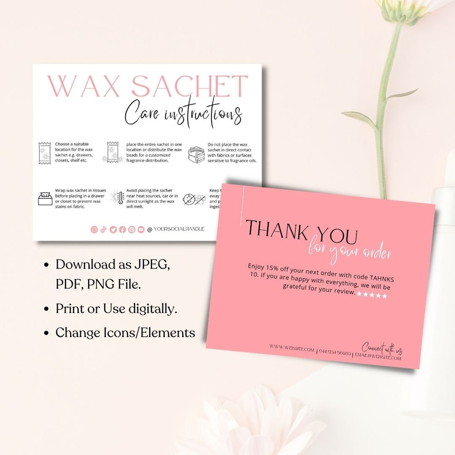 Wax Sachet Care Instructions Template, Editable Wax Sachet Safety Care ...