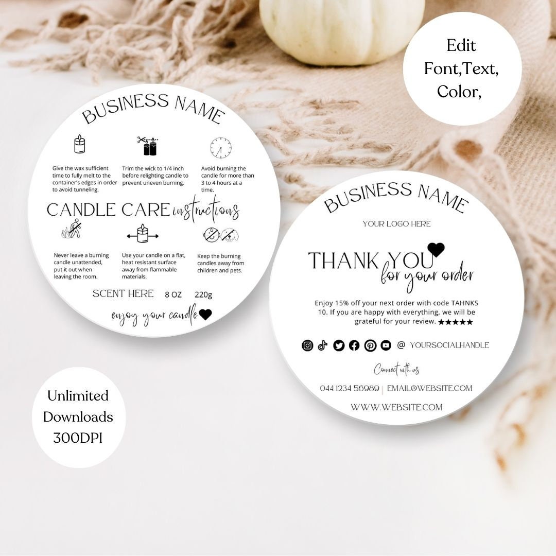 Printable Candle Warning Label, Pink Editable Candle Care Card, Black ...