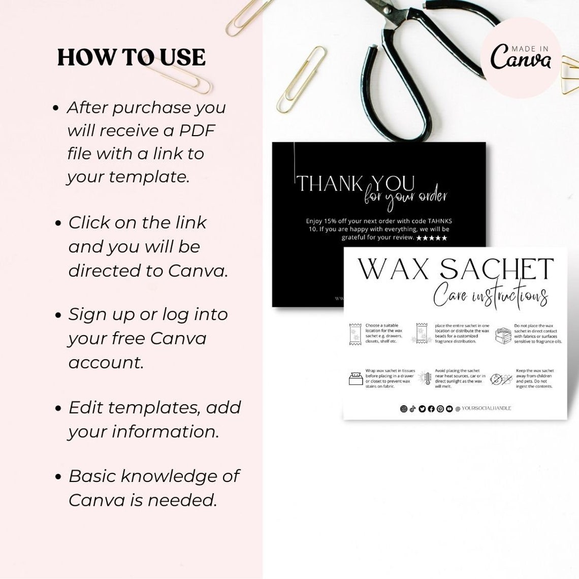 Wax Sachet Care Instructions Template, Editable Wax Sachet Safety Care ...