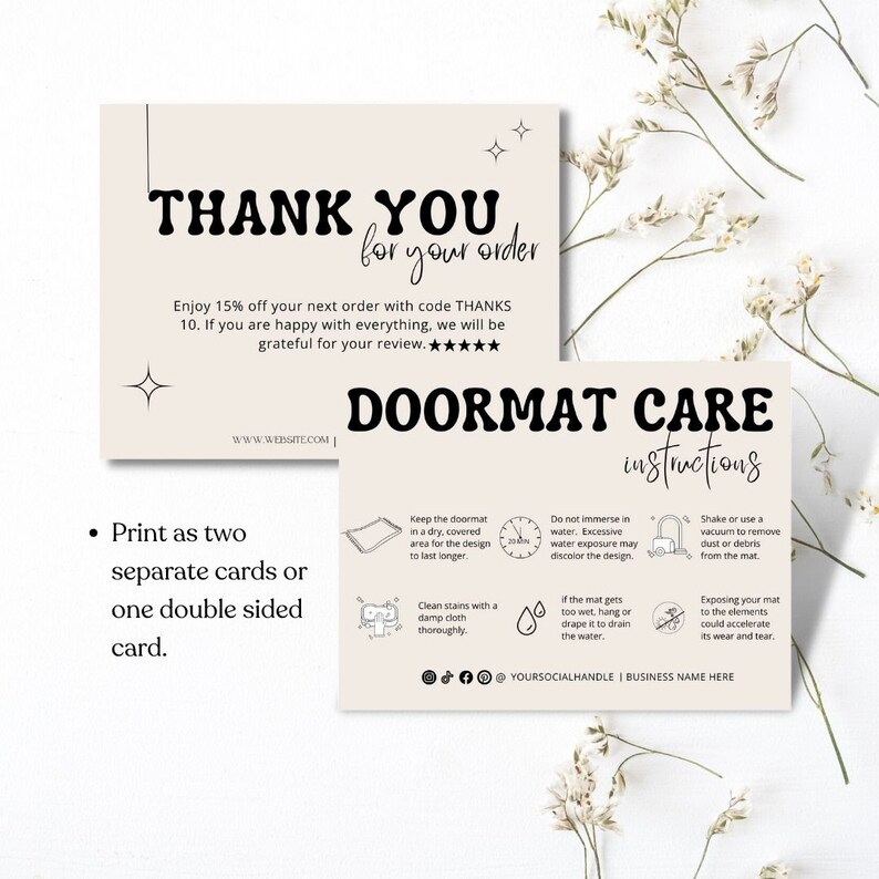 Doormat Care Card Template, Editable Welcome Doormats, Printable ...