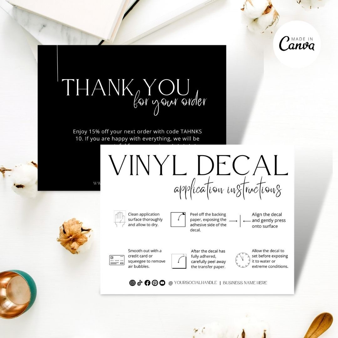 Editable Vinyl Decal Care Card Instructions, DIY Decal Instructions ...