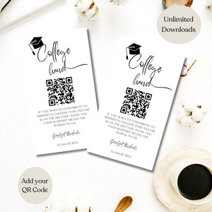 Minimalist Graduation QR Code Card Printable, Editable College Fund ...