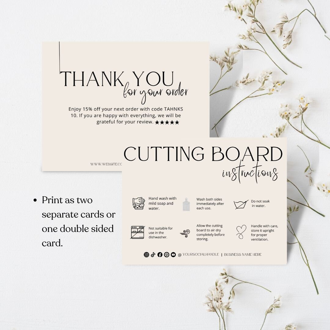 Cutting Board Care Card Template, Editable Cutting Board Care ...