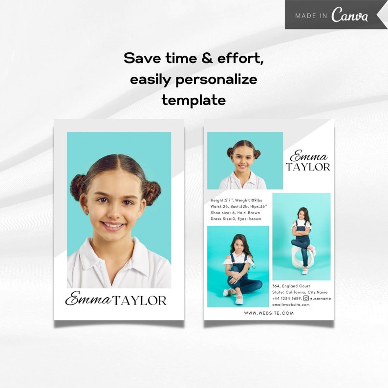 Kids Model Comp Card, Modeling Agency Zed Card, Editable Model ...