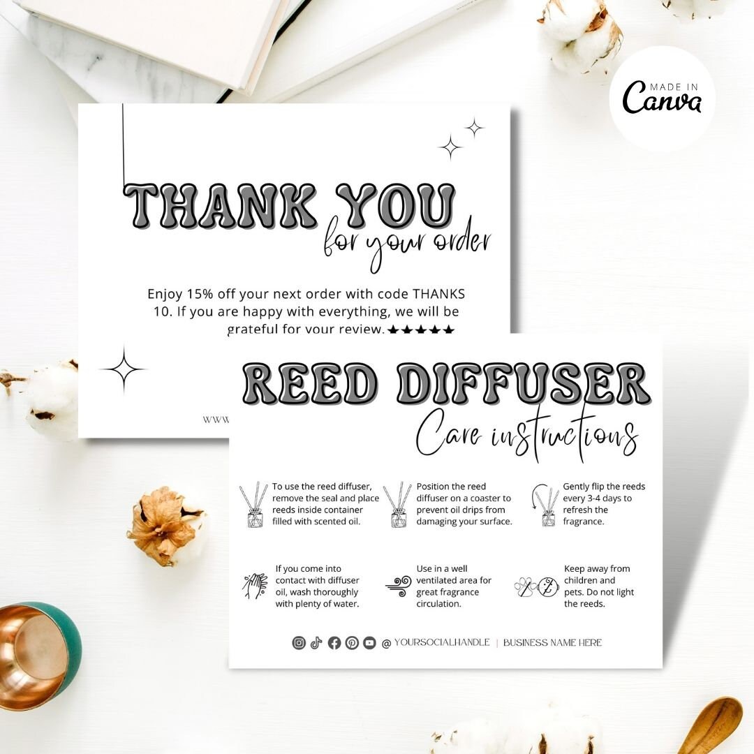 Printable Reed Diffuser Care Card, Diffuser Instructions Label, Oil ...