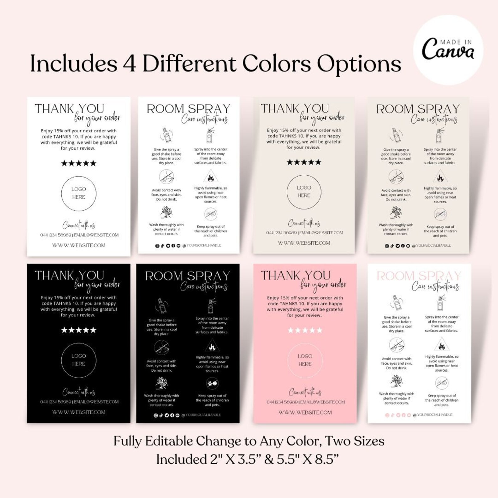 Room Spray Care Card Template, Editable Room Spray Care Instructions ...