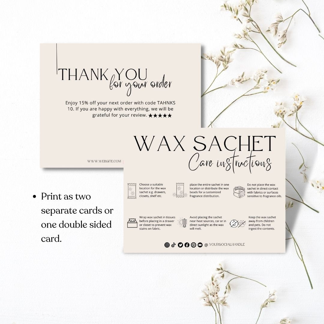 Wax Sachet Care Instructions Template, Editable Wax Sachet Safety Care ...