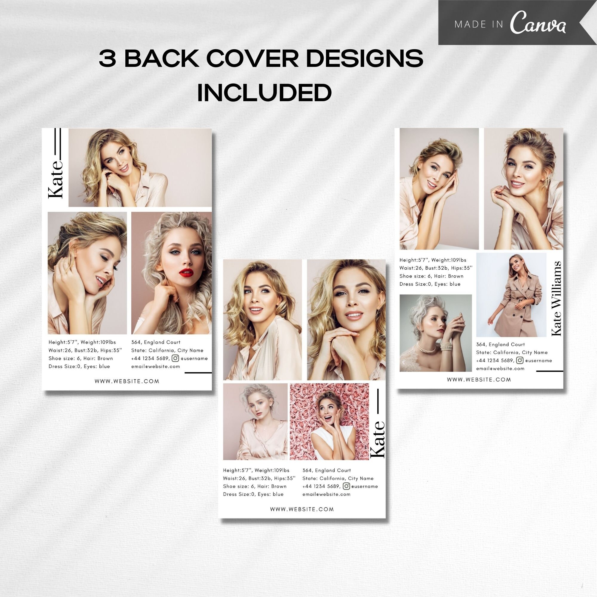 Modeling Photo Card Canva Template, Editable Fashion Model Zed Card ...