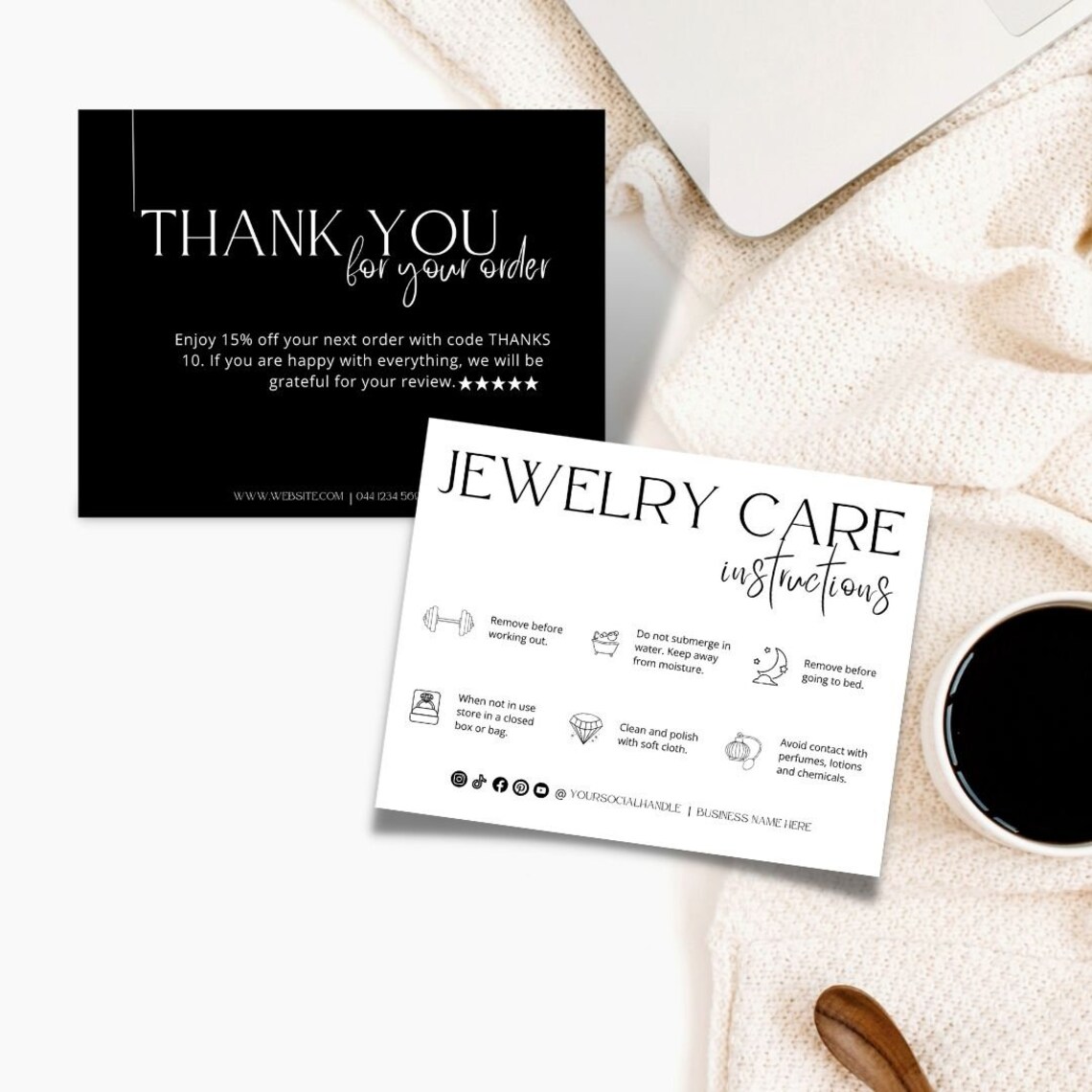 Editable Jewelry Care Card Template, Earring Care Packaging Inserts ...