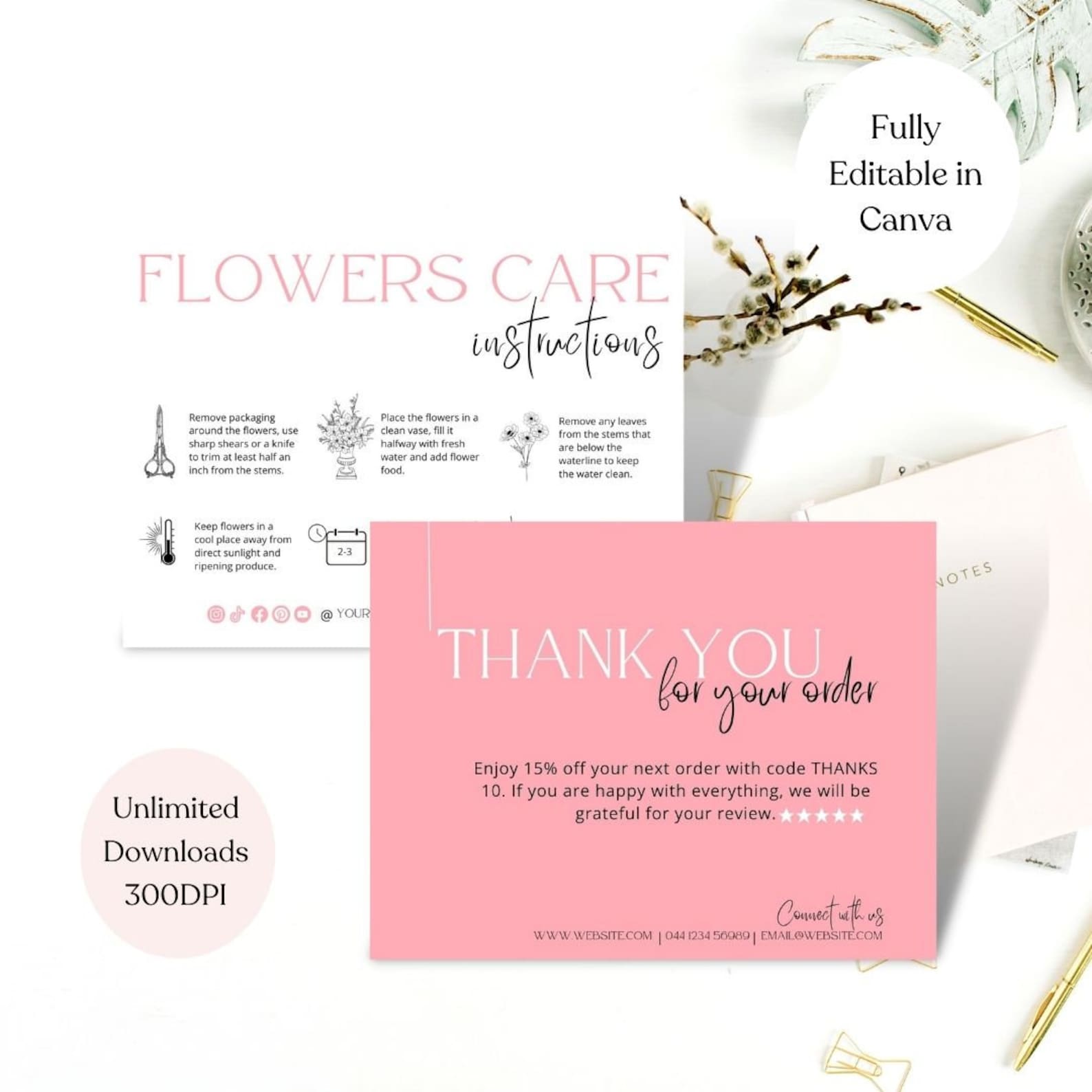 Editable Flower Care Card Template, Florist Flower Care Instructions ...