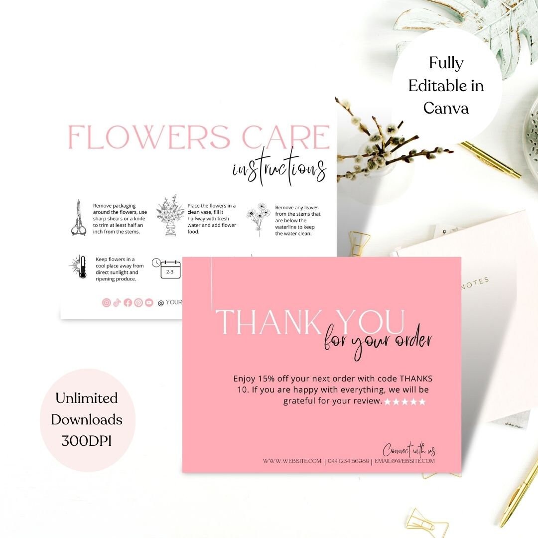 Editable Flower Care Card Template, Florist Flower Care Instructions ...