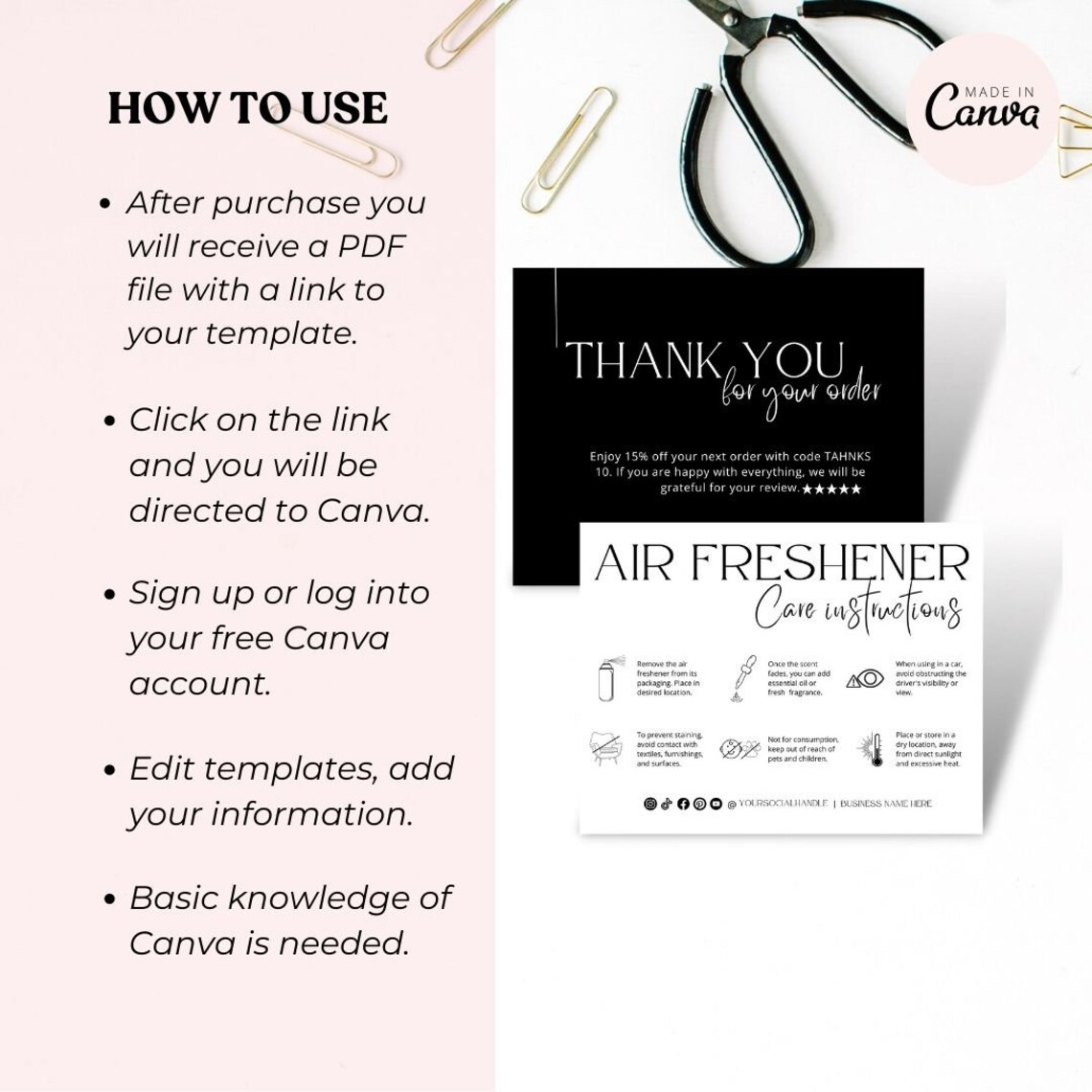 Editable Air Freshener Care Card, Air Freshie Care Instructions ...