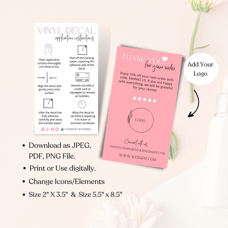 Editable Vinyl Decal Care Card Instructions, DIY Decal Instructions ...