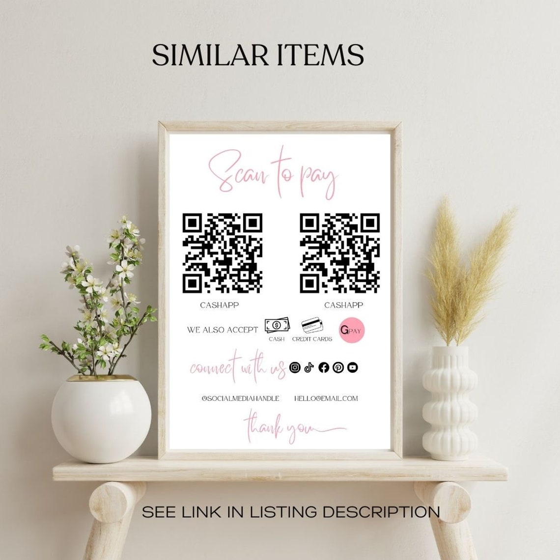 Editable Scan to Pay Sign, Pink Printable Accepted Payments Sign, QR ...