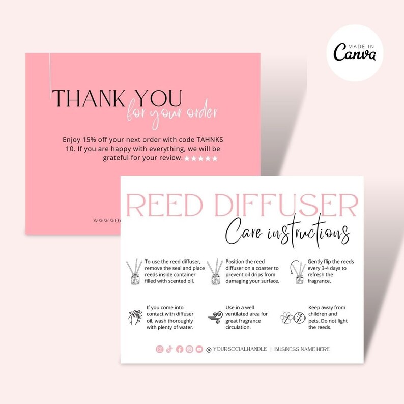 Printable Reed Diffuser Care Card, Diffuser Instructions Label, Oil ...