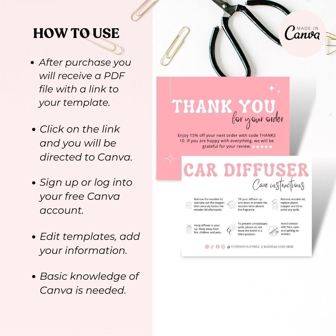 Car Diffuser Care Guide Template, Editable Car Diffuser Oil ...