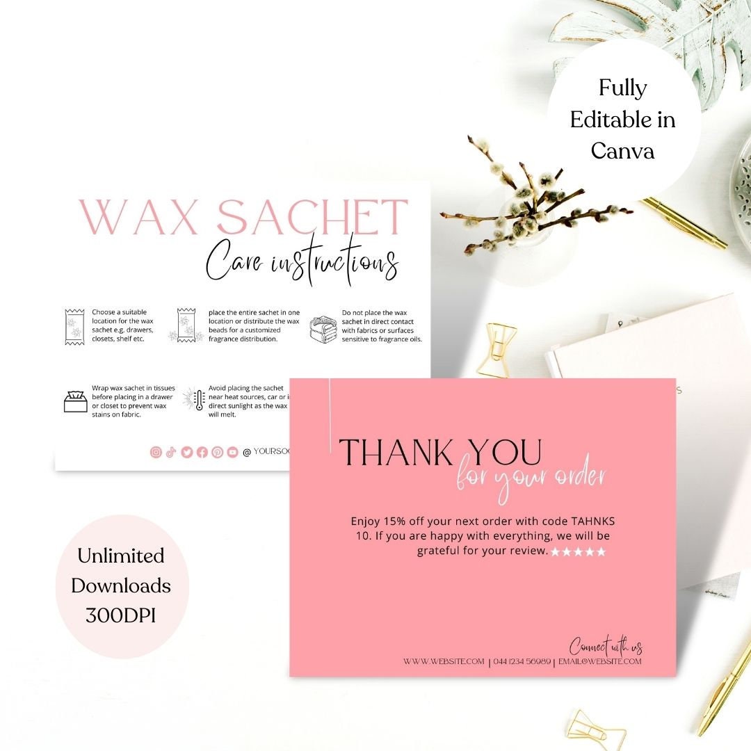 Wax Sachet Care Instructions Template, Editable Wax Sachet Safety Care ...