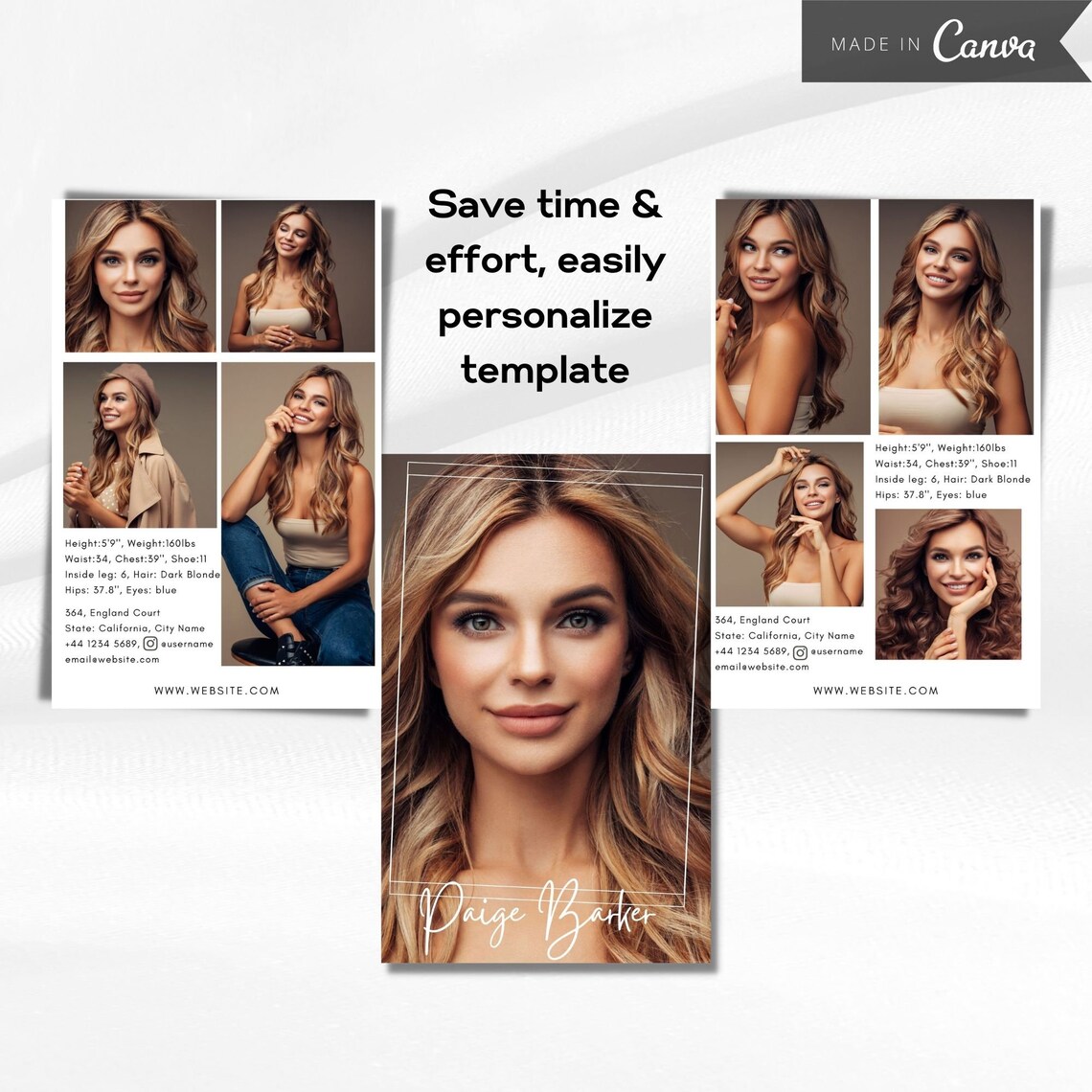Model Comp Card, Editable Fashion Model Zed Card, Model Portfolio Template, Fashion Resume Photo ...