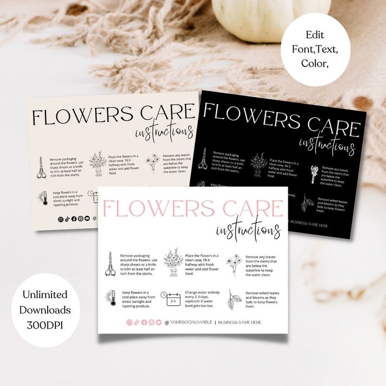 Editable Flower Care Card Template, Florist Flower Care Instructions ...
