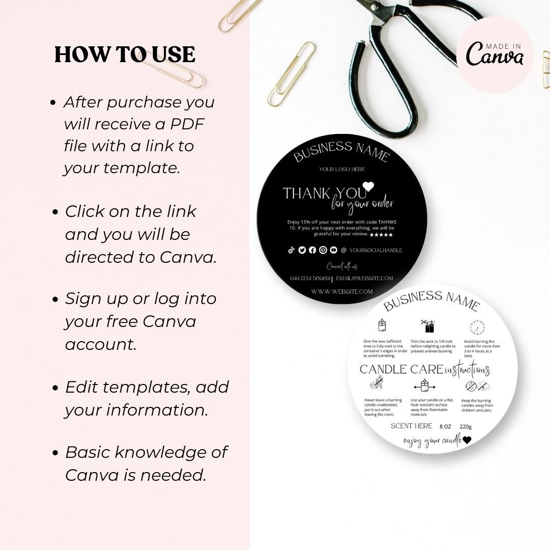 Printable Candle Warning Label, Pink Editable Candle Care Card, Black ...