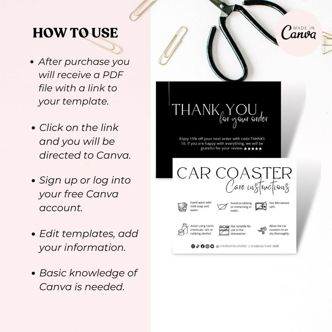 Editable Car Coaster Care Card Canva Template, DIY Printable Coaster ...