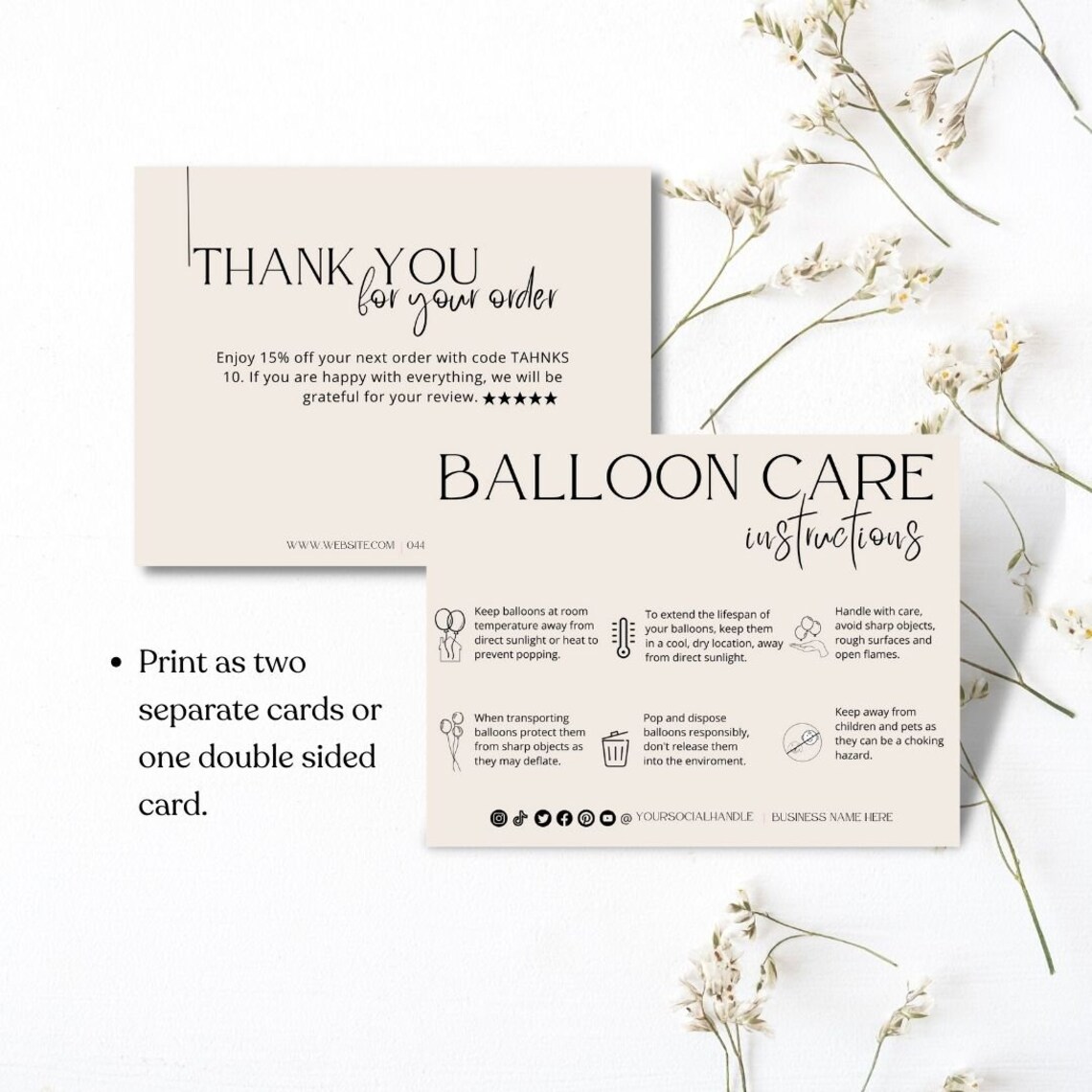 Editable Balloons Care Instructions Template, Printable Balloon Safety ...