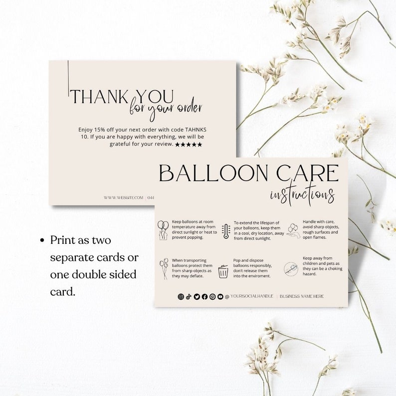 Editable Balloons Care Instructions Template, Printable Balloon Safety ...