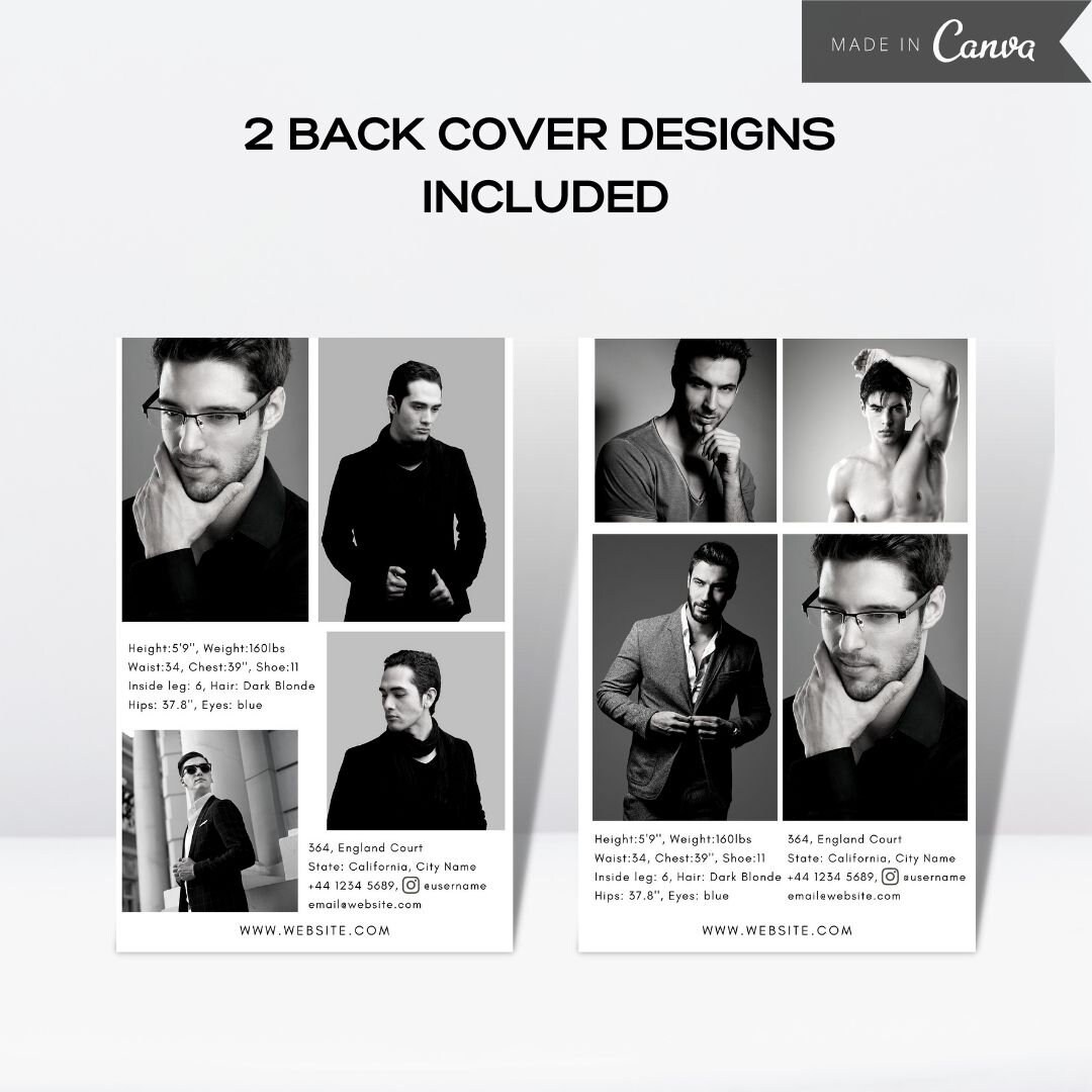 Model Comp Card, Modeling Photo Card Canva Template, Editable Fashion ...