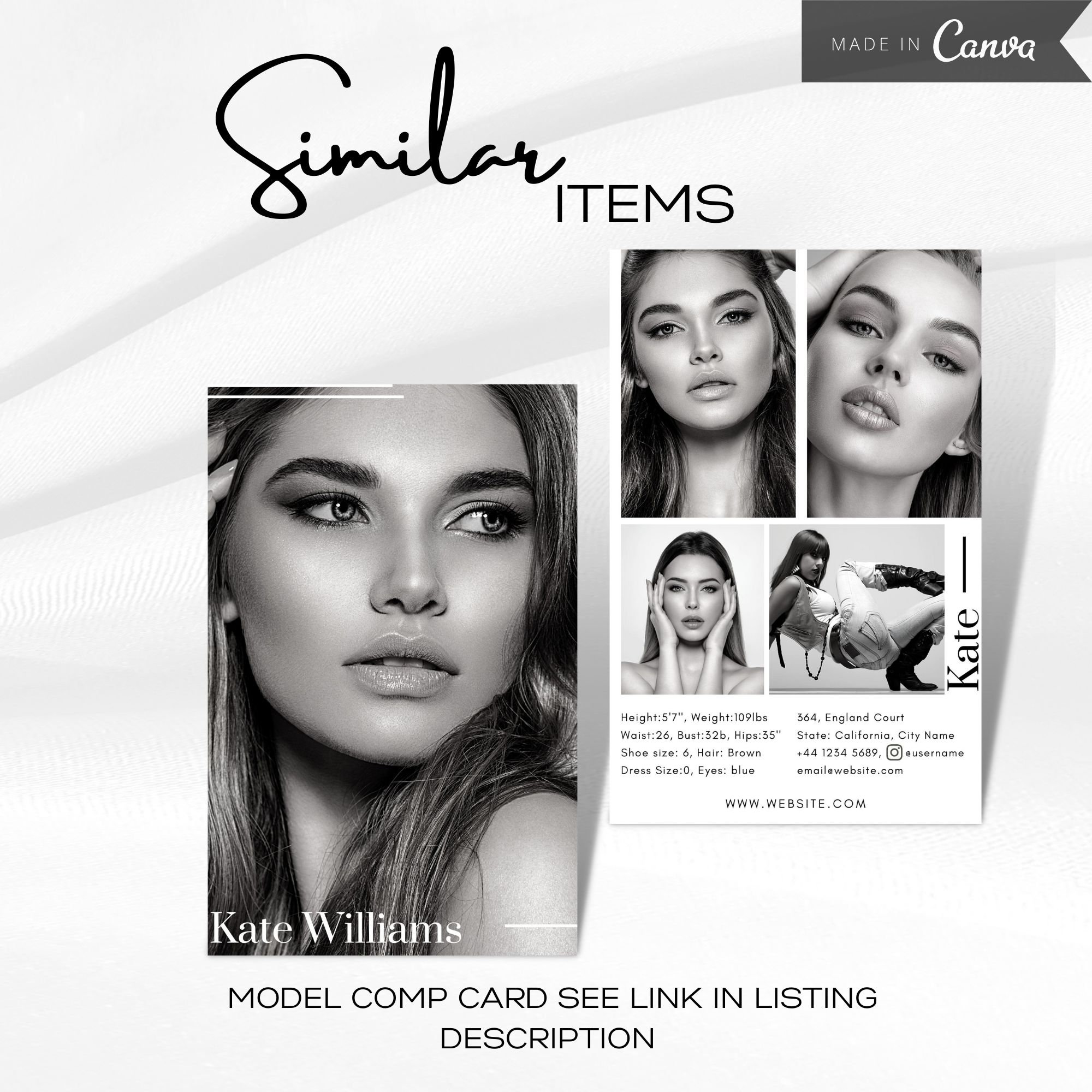 Editable Fashion Model Zed Card, Model Comp Card, Model Portfolio ...