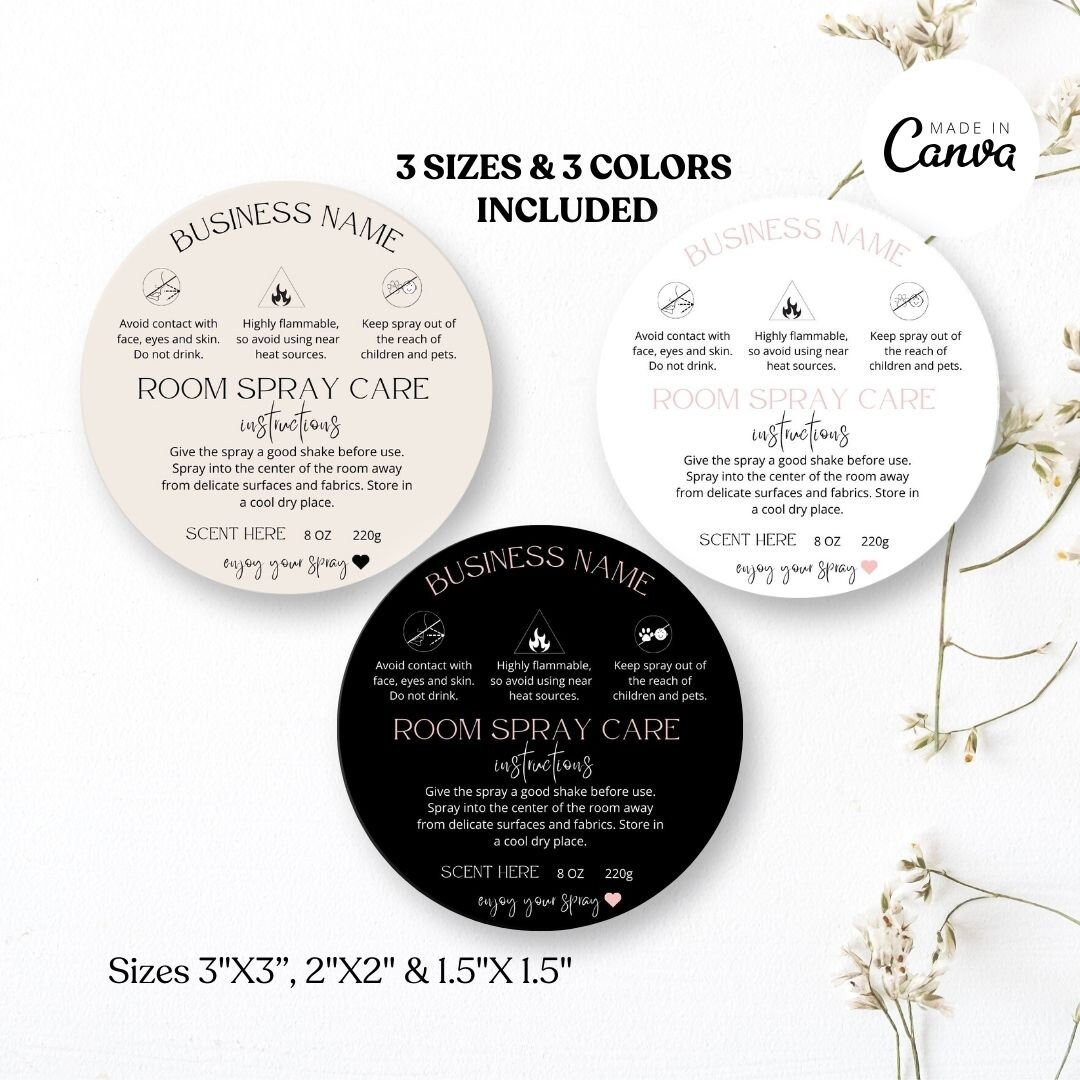 Room Spray Care Card Template, Editable Room Spray Safety Instructions ...