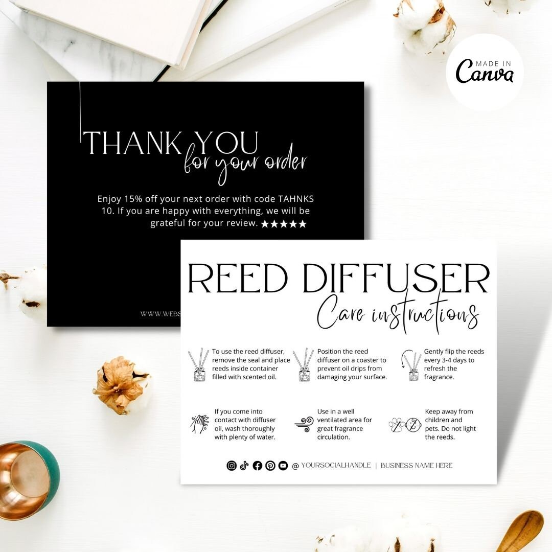 Printable Reed Diffuser Care Card, Diffuser Instructions Label, Oil ...
