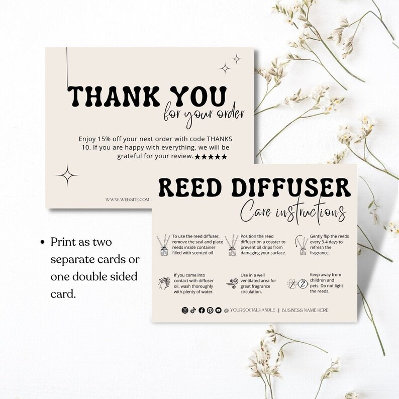 Printable Reed Diffuser Care Card, Editable Diffuser Instructions Label ...