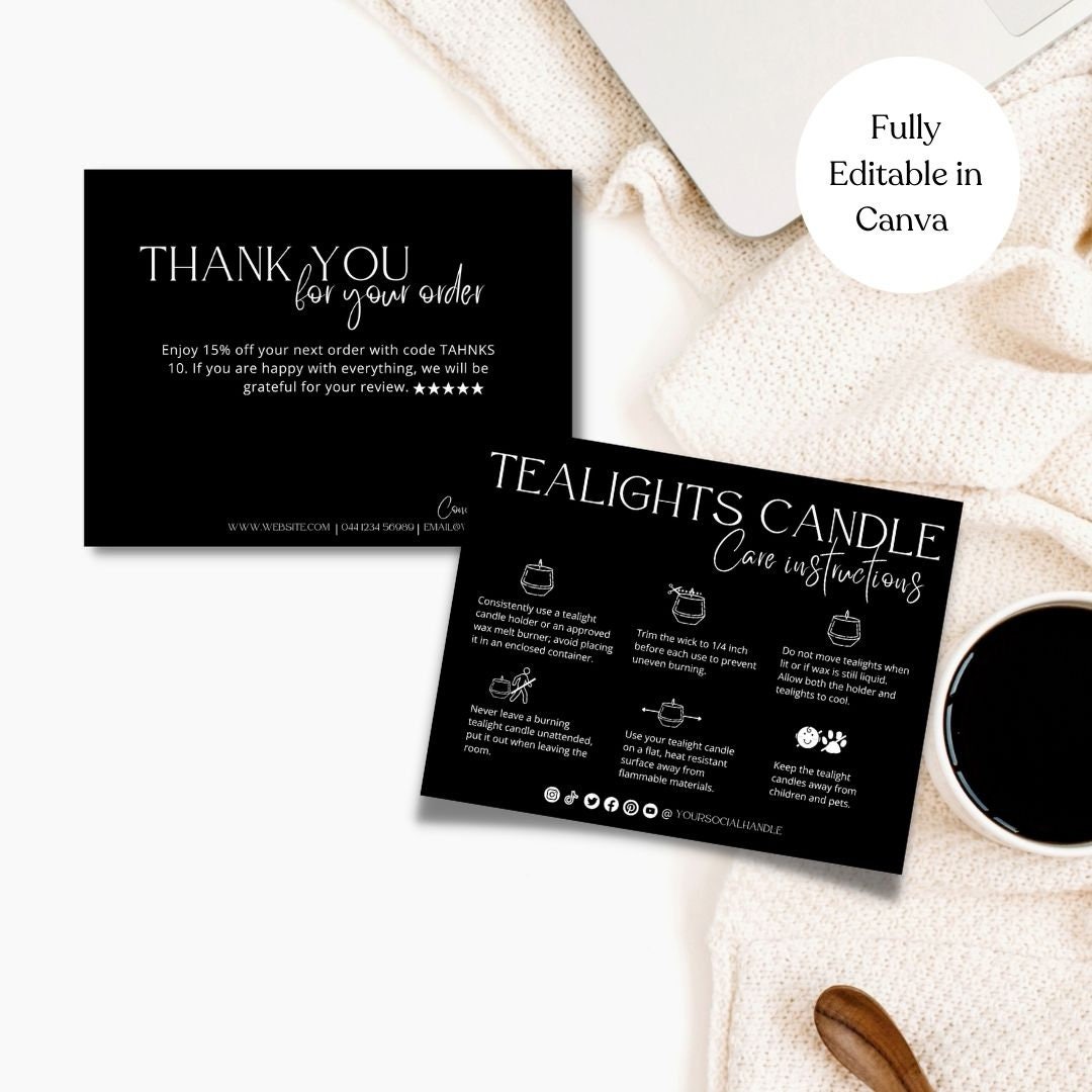 Editable Tealight Candle Care Card, Printable Candle Safety ...