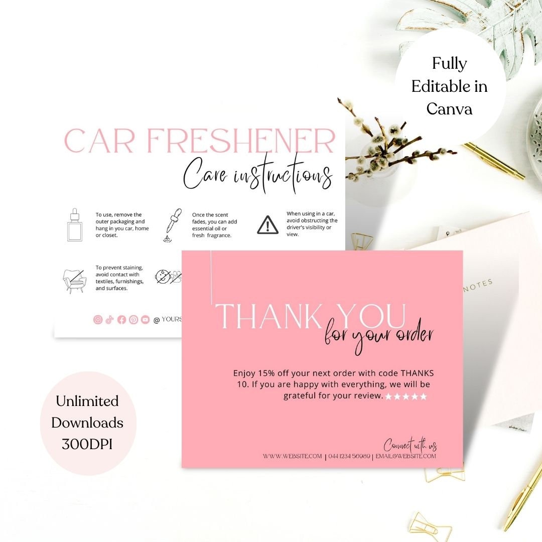 Editable Car Freshener Care Card, Printable Fragrance Safety Hanging ...