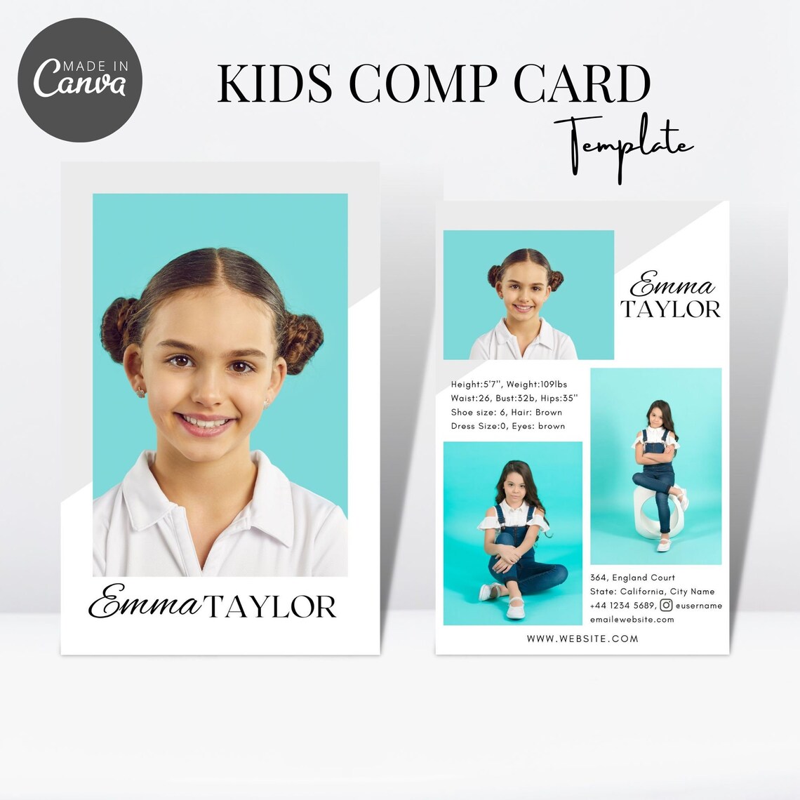 Kids Model Comp Card Modeling Agency Zed Card Editable Model - Etsy